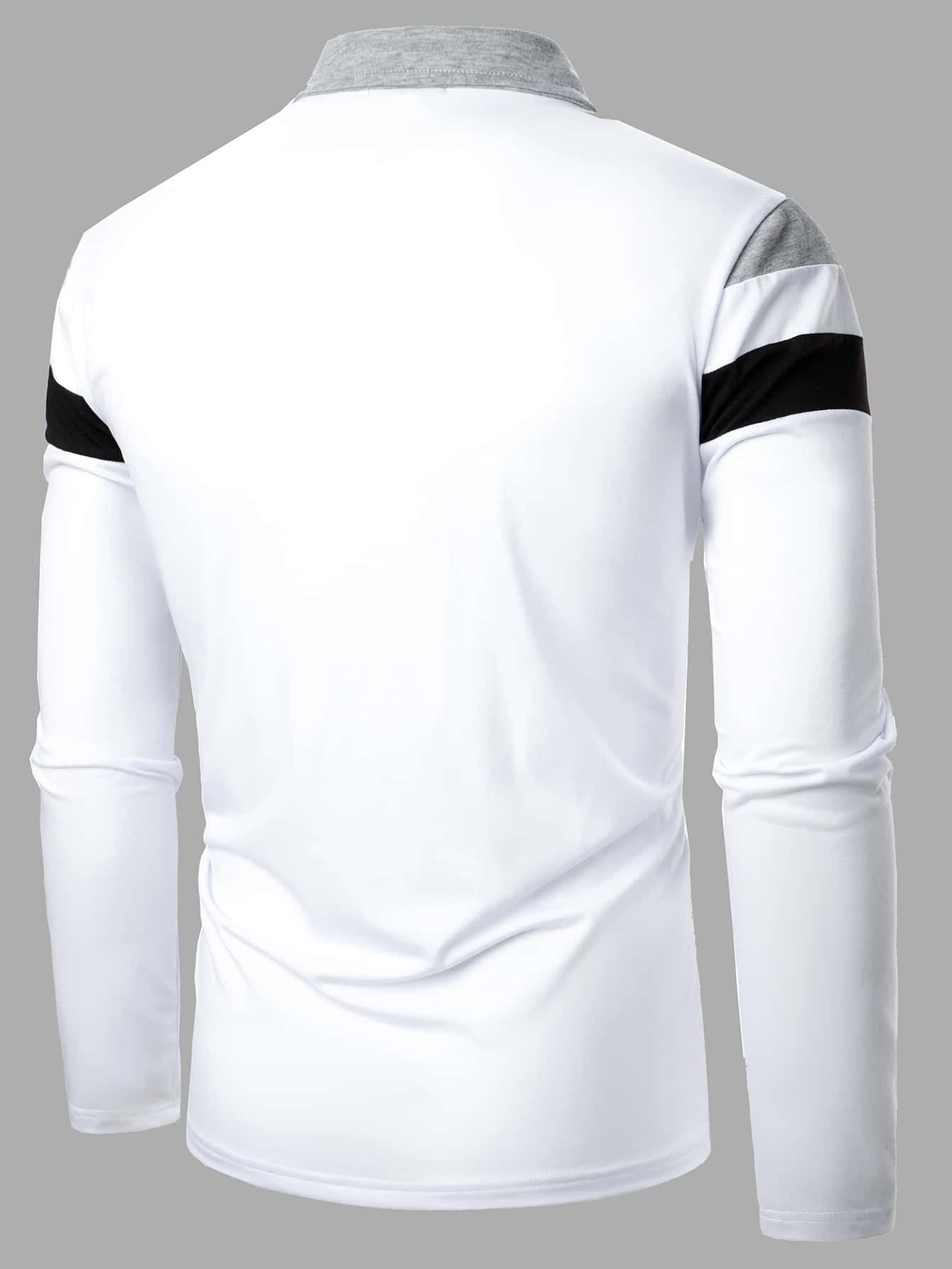 OYOANGLE Men's Long Sleeve Casual Shirt Zipper Striped Regular Fit T Shirt White S