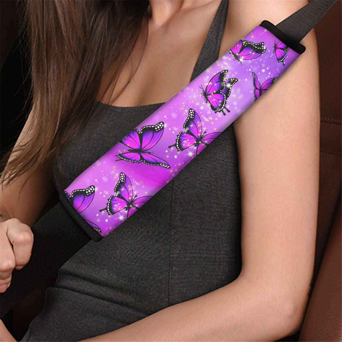 LedBack Crytal Butterfly Print Car Seat Belt Cover,Soft Car Seatbelt Strap Shoulder Pad for Adults,Children