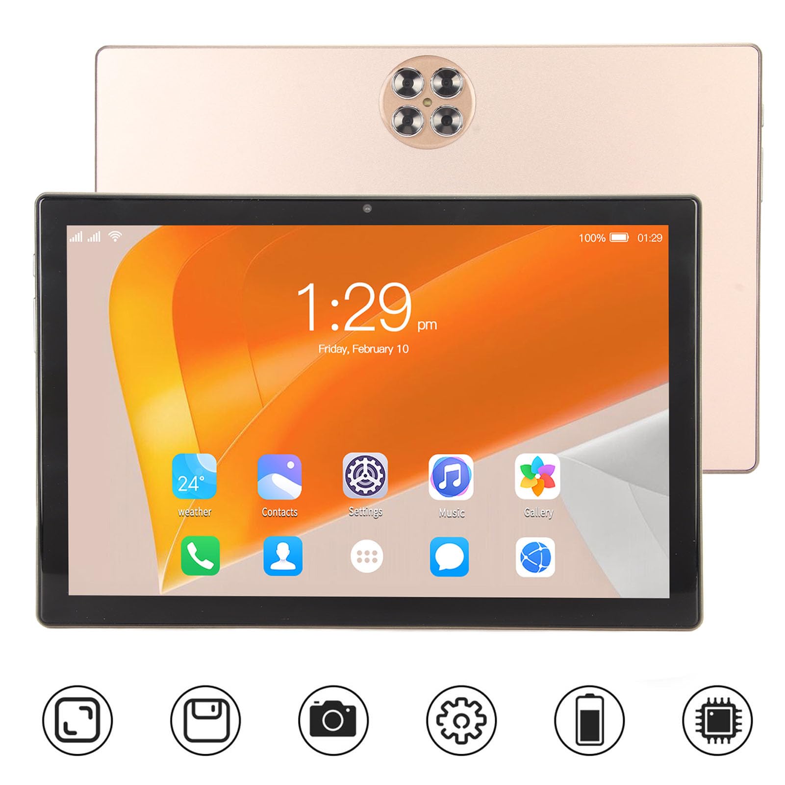 MAVIS LAVEN 10.1 Inch Tablet, Gold Octa Core CPU Stereo Dual Speakers 128GB Expandable 2 in 1 Travel Portable (US Plug)