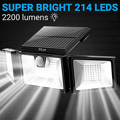 KOLYES Solar Lights Outdoor - 2 Pack, 214 LED 2200LM Ultra Bright Wireless Solar Motion Sensor Lights Outdoor with 3 Modes, Adjustable & Wide Lighting Area, IP65 Waterproof Durable LED Flood Lights