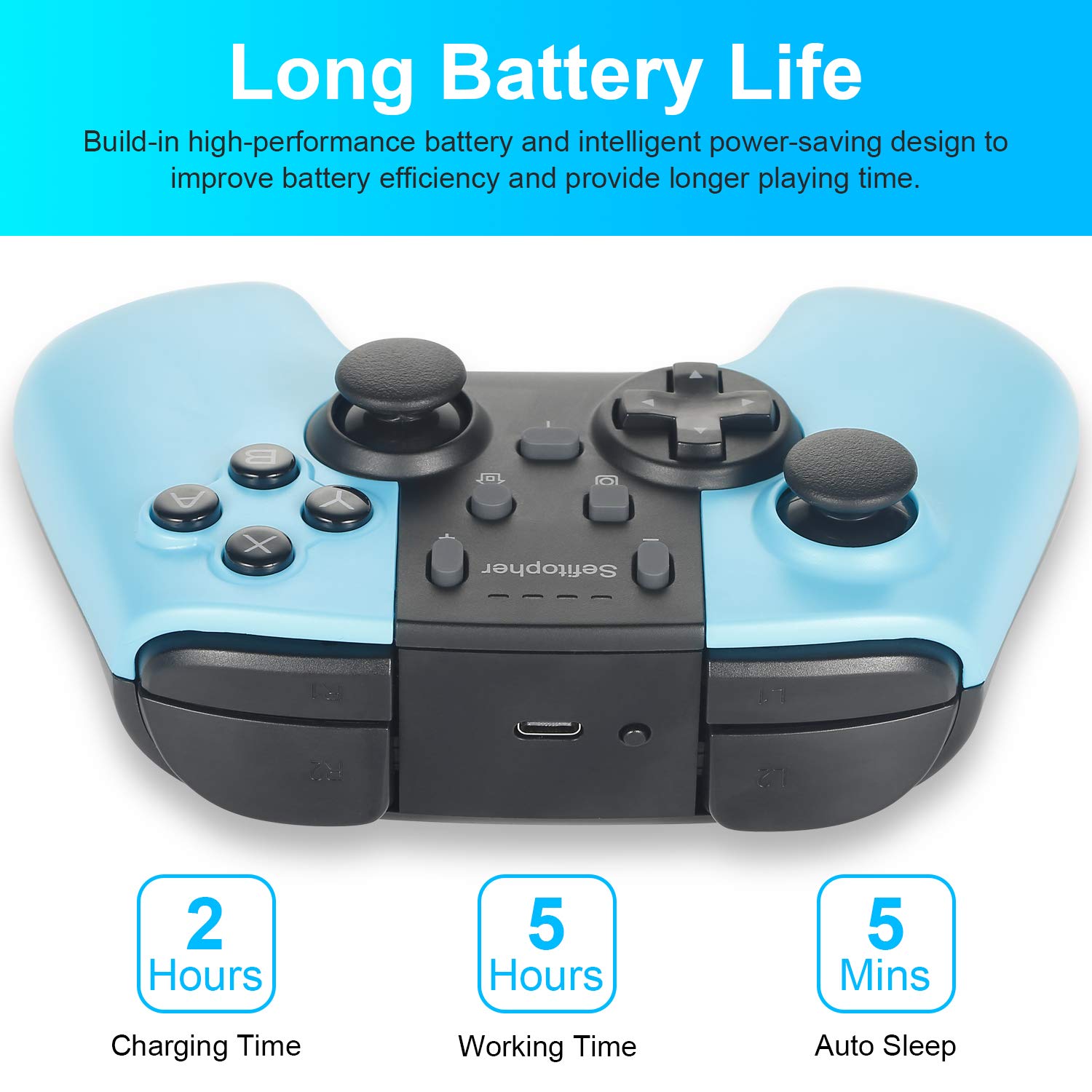 Sefitopher Wireless Switch Pro Controller for Nintendo Switch, Bluetooth, Motion Controls, Dual Vibration, 6-Axis Gyro, 500mAh Battery, 5 Hours Playtime