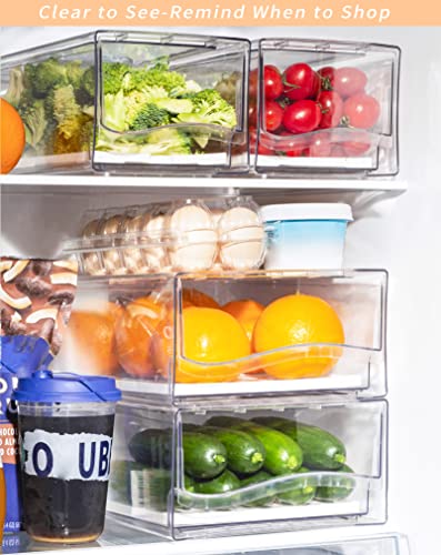 Ornafort 2Pack Fridge Organizer Bins with Pull Out Drawer Stackable Refrigerator Drawers Set for Save Vertical Space, Clear Cabinet Organizers for Kitchen Pantry Bedroom Office Closet Produce Storage