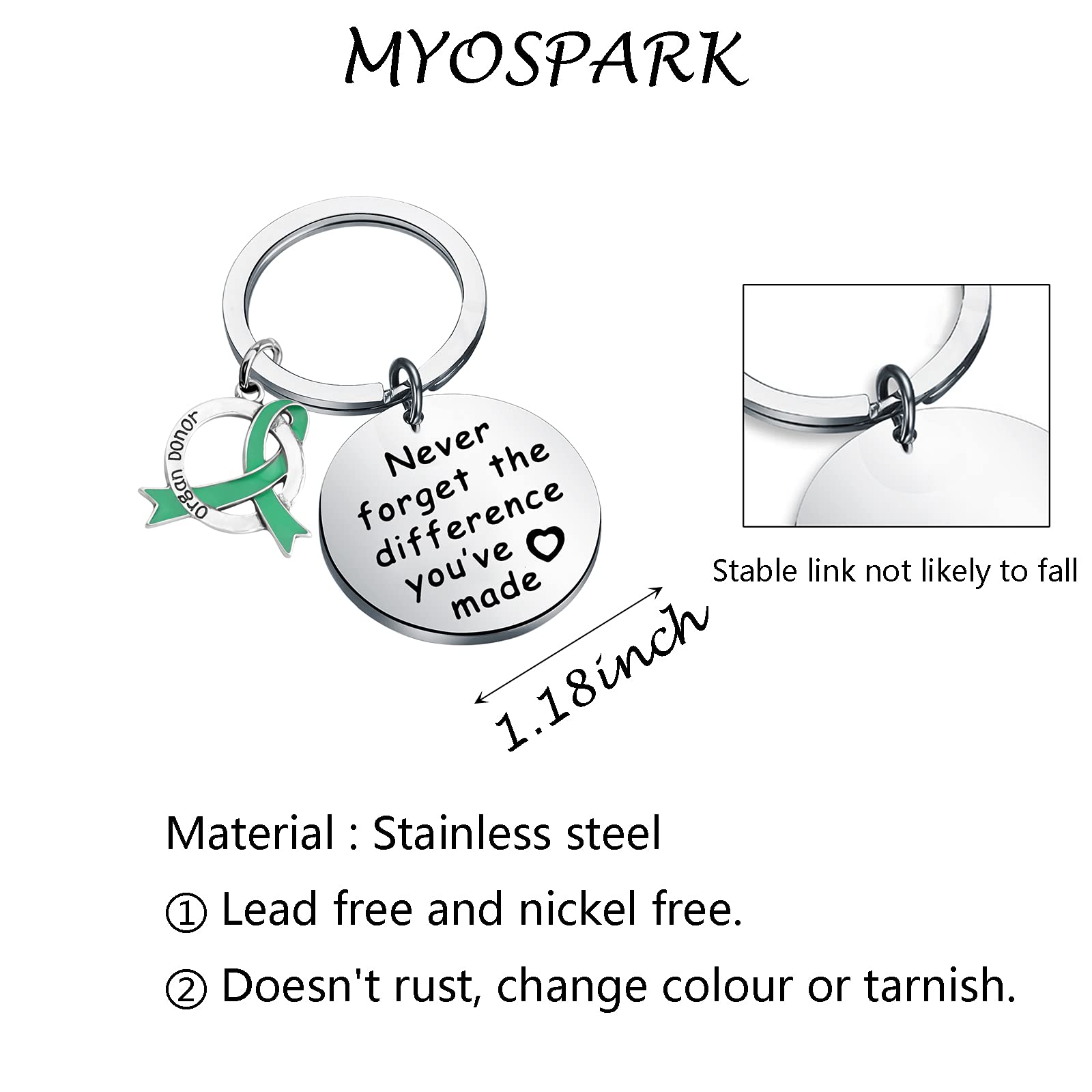 MYOSPARK Organ Donor Gift Organ Donation Awareness Gift Transplant Gifts Never Forget The Difference You’ve Made Keychain (Organ Donor KC)