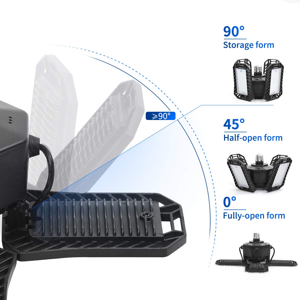 LED Garage Lights, 120W 12000 Lumens Deformable LED Garage Ceiling Lights with 4 Adjustable Panels, E26 Medium Base 6500K Daylight LED Light Bulb, LED Shop Lights for Garage, Basement, Barn, Warehouse