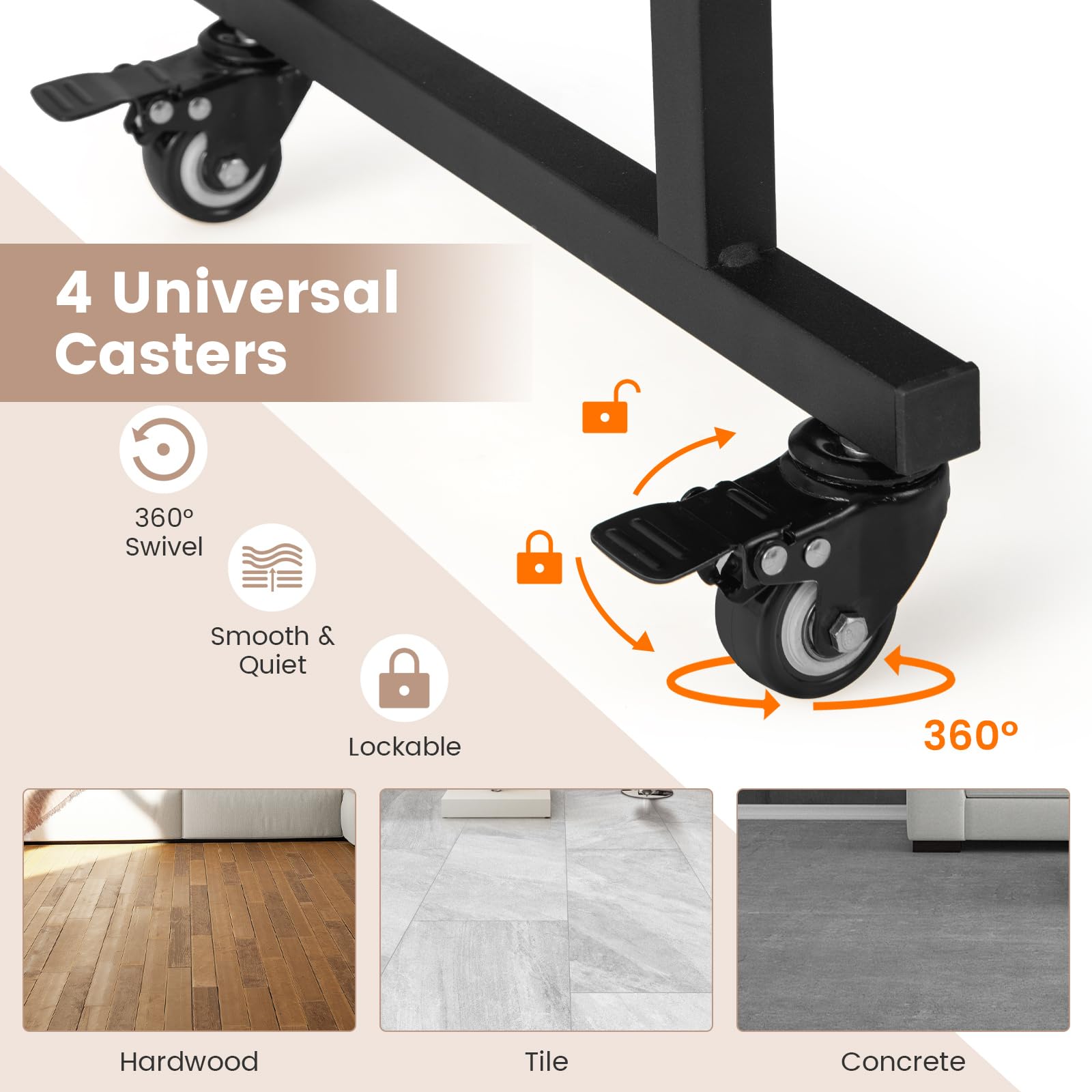 Julimoon Rolling Computer Desk, Mobile Desk with Keyboard Tray & Mouse Tray, Portable Laptop Cart with Shelf & Hooks, Small Desk for Small Spaces, Study Table for Bedroom, Apartment, Home Office Desk