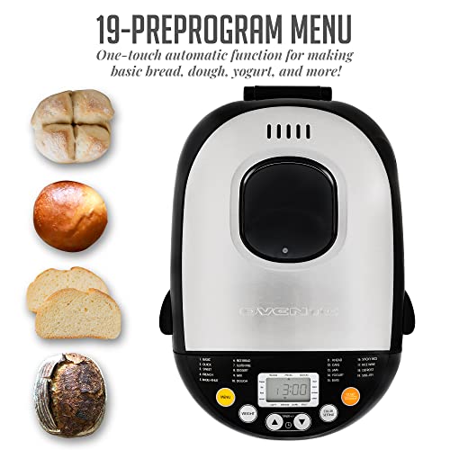 OVENTE Bread Maker Machine with Gluten Free Setting, 19 Preset Menu, Digital Display and Nonstick Baking Pan, Perfect for Homemade Loaf, Sourdough, Wheat, Dough, Black BRM5020B