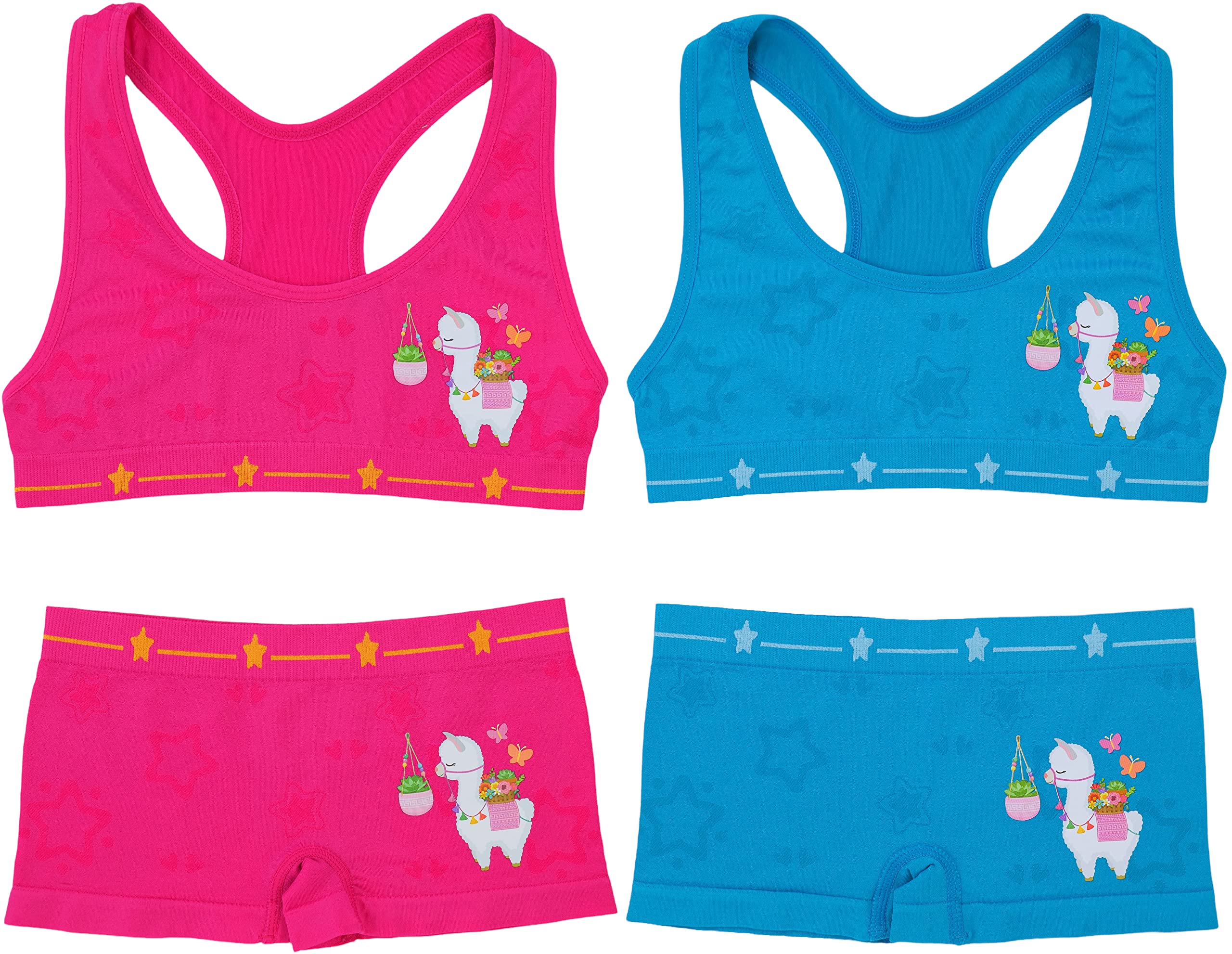 ToBeInStyle Girl's Pack of 6 Racerback Bras & Matching Boyshort Bottoms - Hungry Alpaca - Medium