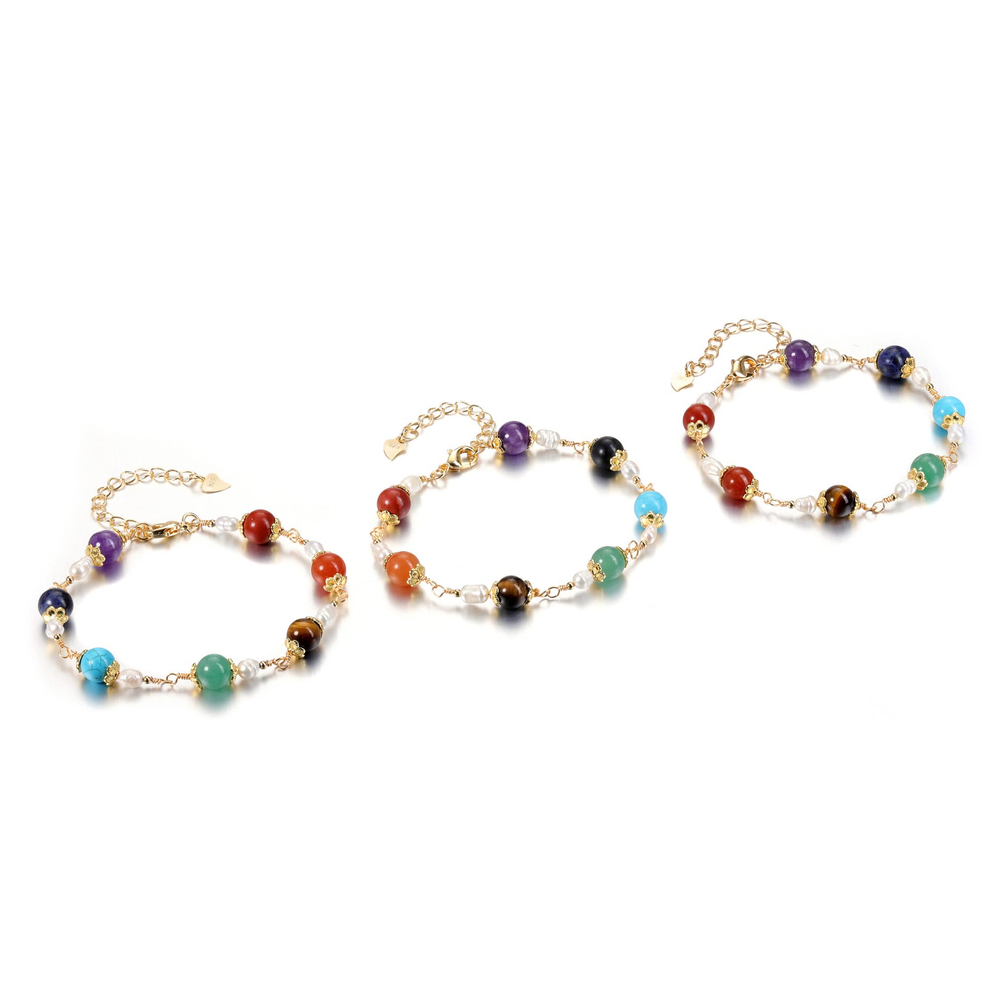 MANIFO 7 Chakra Healing Crystal Stone Bracelet Reiki Gemstones Bead Link Bracelets Jewelry for Women