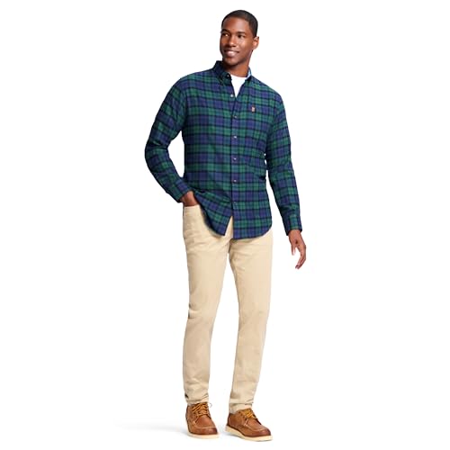 IZOD Men's Stratton Flannel Long Sleeve Button Down Shirt, Sycamore, X-Large