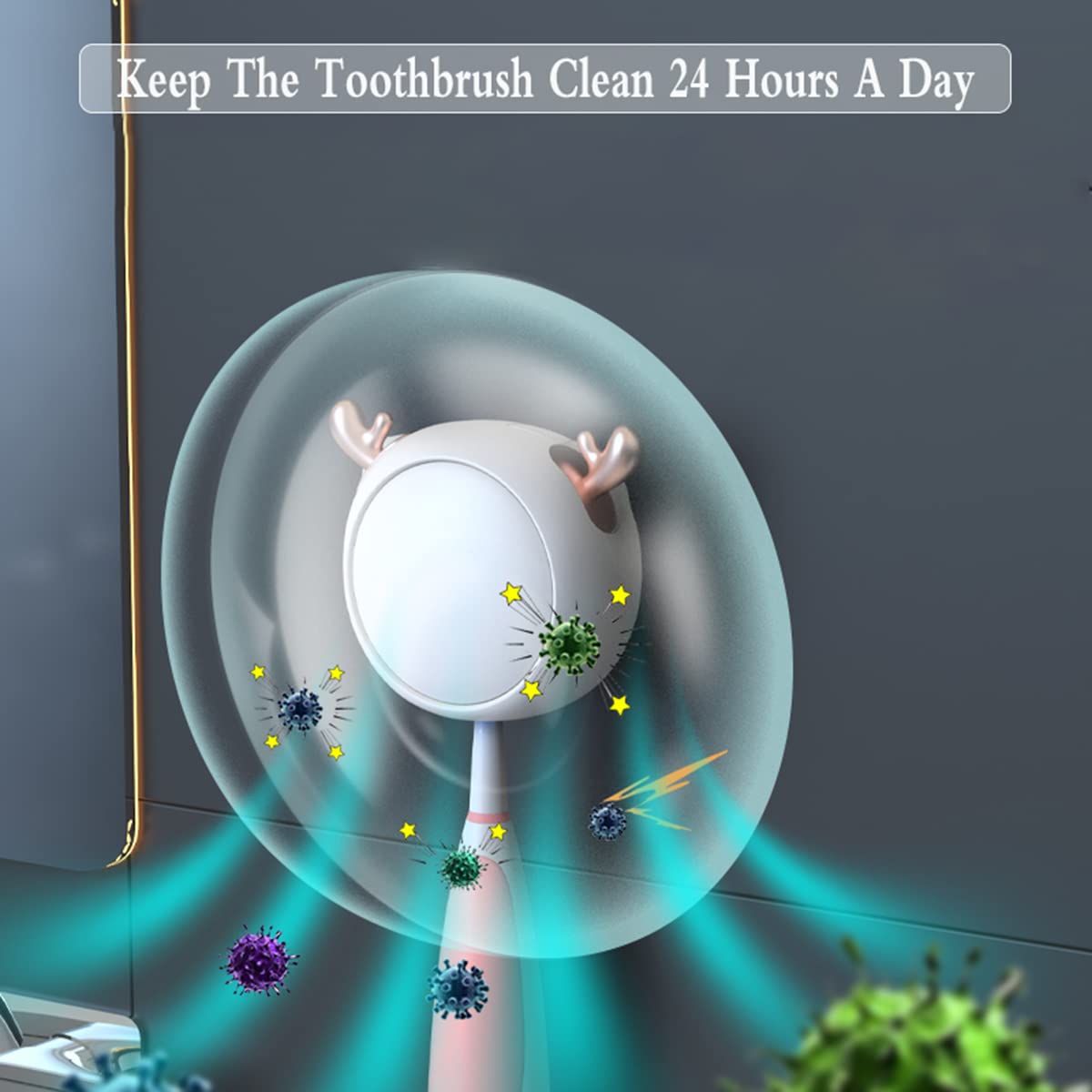 SHUKAN Toothbrush Case with Cover, Rechargeable Mini Toothbrush Holder, Removable Portable Wall Mount Toothbrush Holder for Bathroom Household Business Trip(Deer)