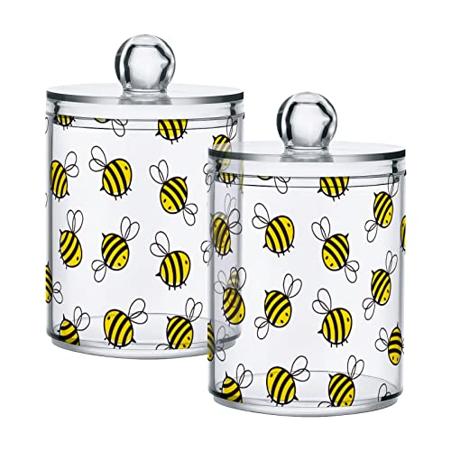 Vnurnrn Clear Plastic Jar Set for Cotton Ball, Cotton Swab, Cotton Round Pads, Floss, Flying Bumble Bees Bathroom Canisters Storage Organizer, Vanity Makeup Organizer,2Pack