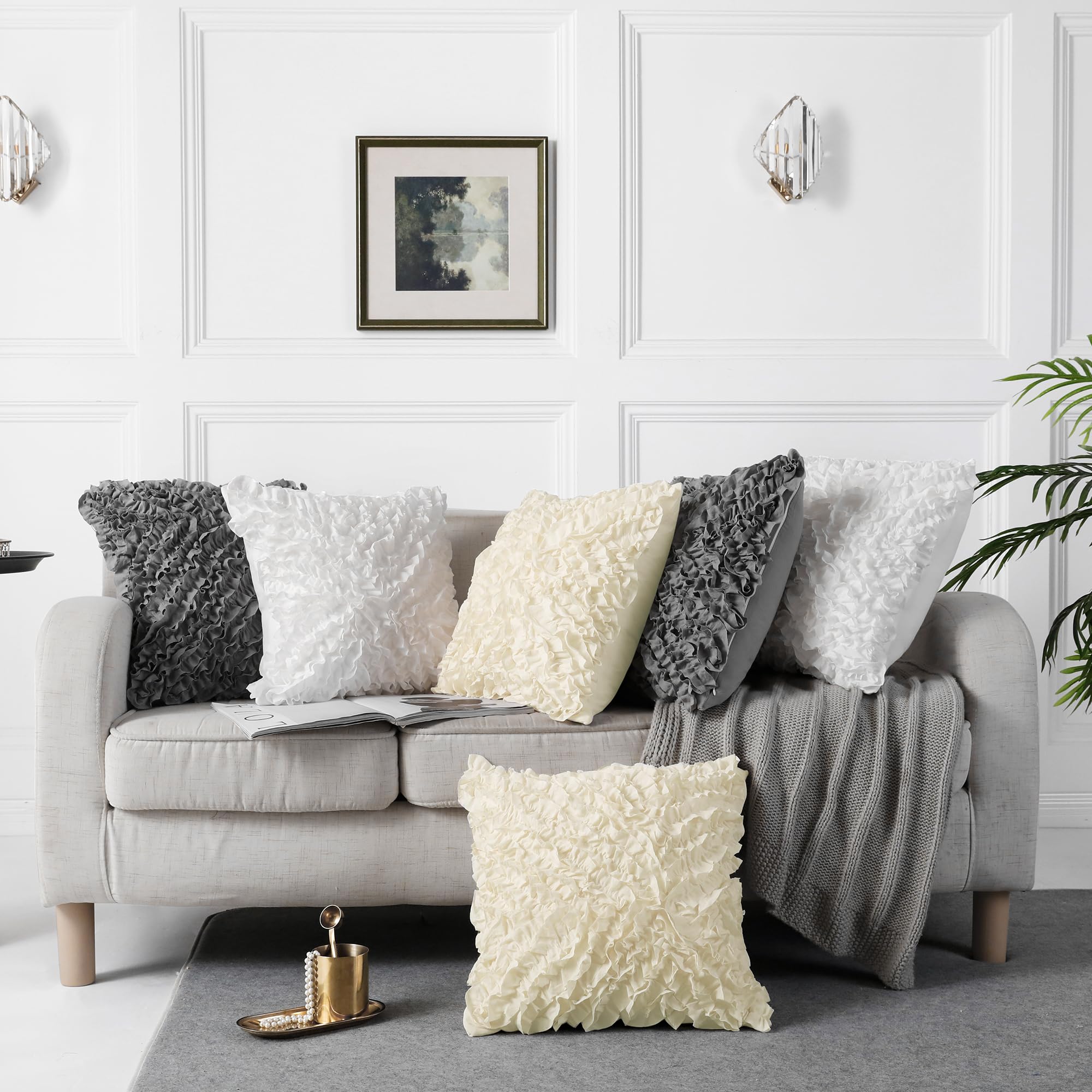 Leeden Throw Pillow Covers (Set of 2), 3D Design Handmade Cute Ruffles Pillowcase, Christmas Decorative Cushion Cover for Sofa Couch Bedroom Living Room, 22 x 22 inch, White