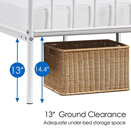 Topeakmart White Metal Twin Size Bed Frame with Headboard and Footboard, White Platform Bed Frame Twin, Heavy Duty Steel Salt Metal Bed Frame, No Box Spring Needed, Anti-Slip Metal Bed Frame, White
