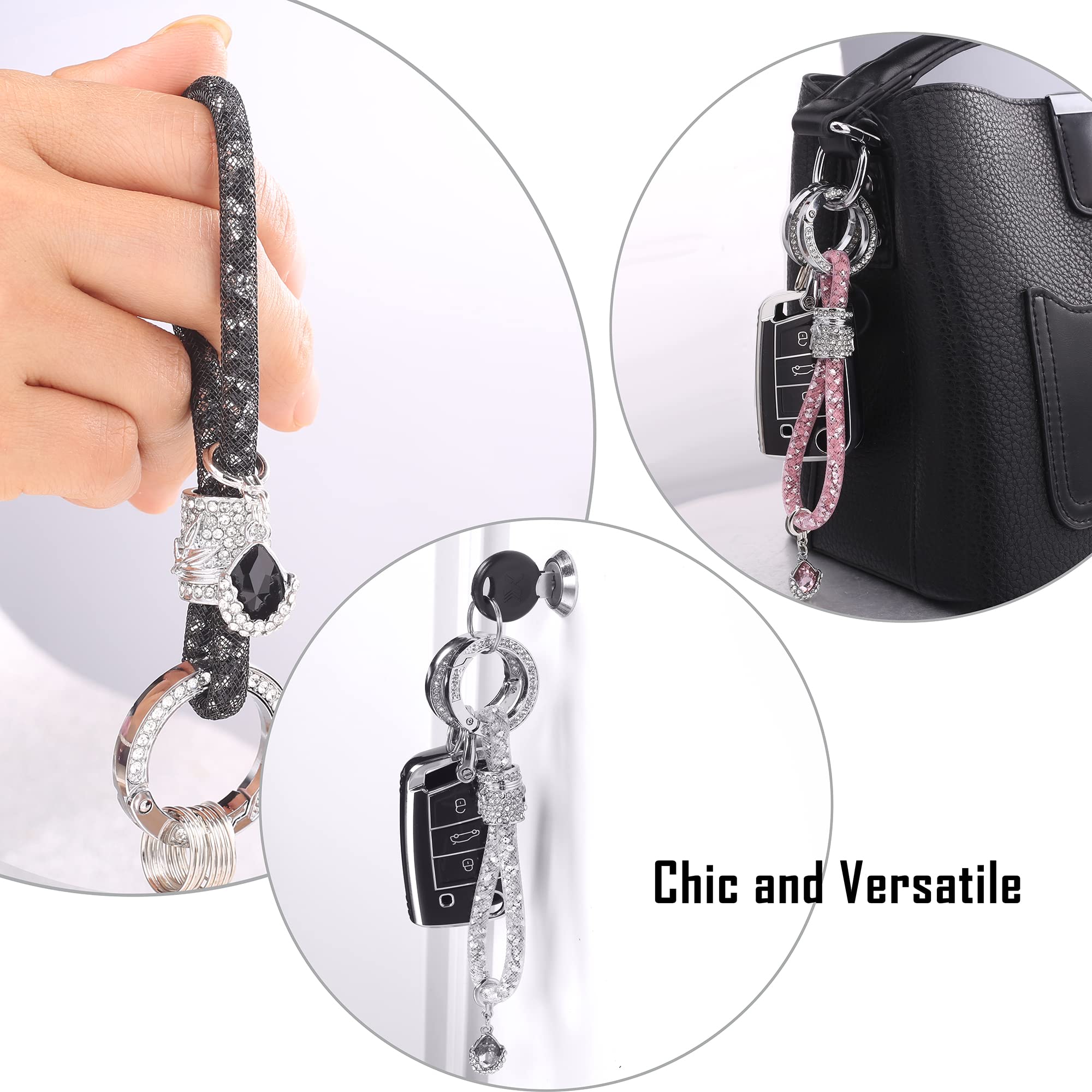 PlusRoc Crystal Car Keychain for Women Bling Rhinestones Key Chain Ring Car Key Accessories, Silver