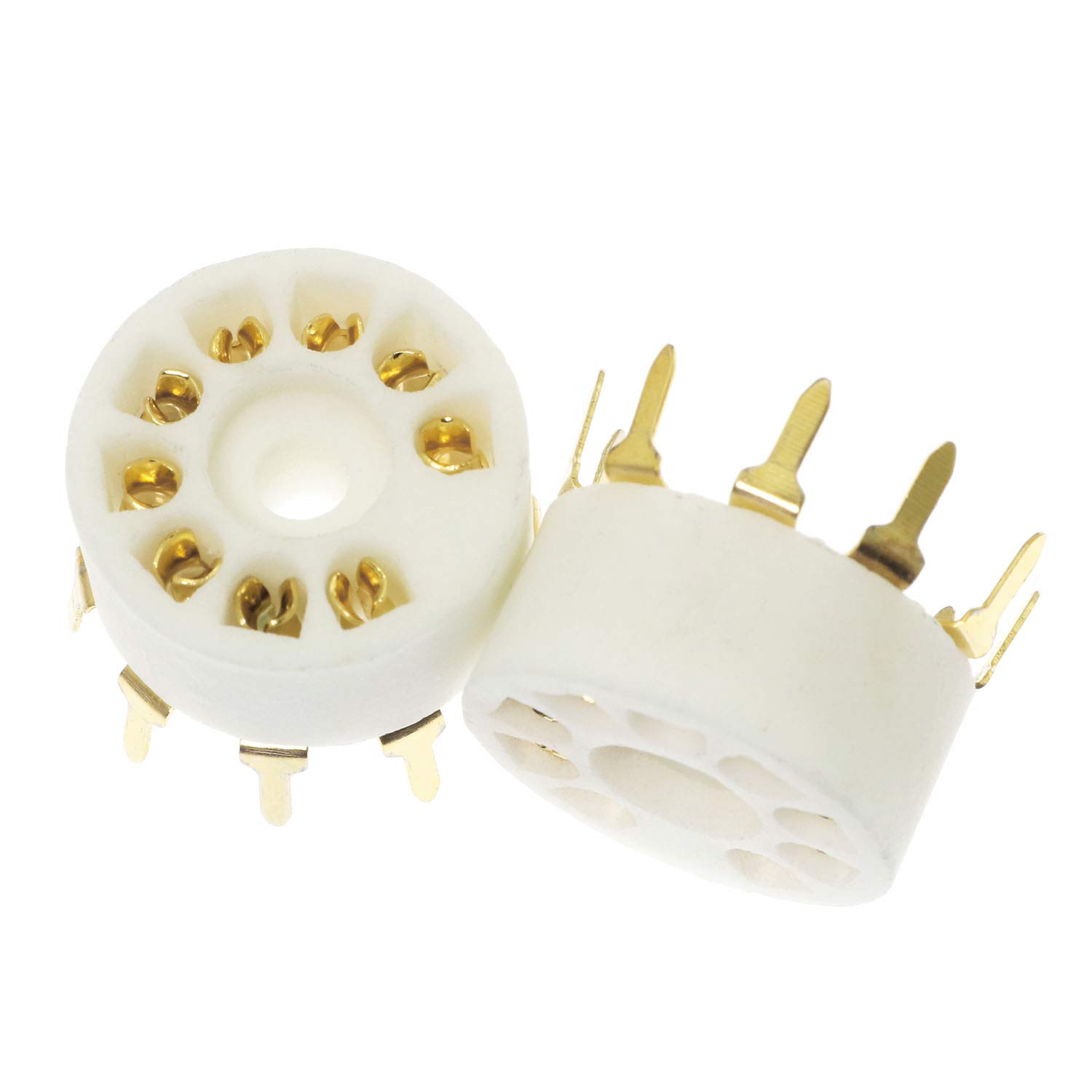 Magic&shell 4PCS B9A Ceramic 9 Pin Gold PCB Tube Socket for 12AX7/ECC83/6922/6n11