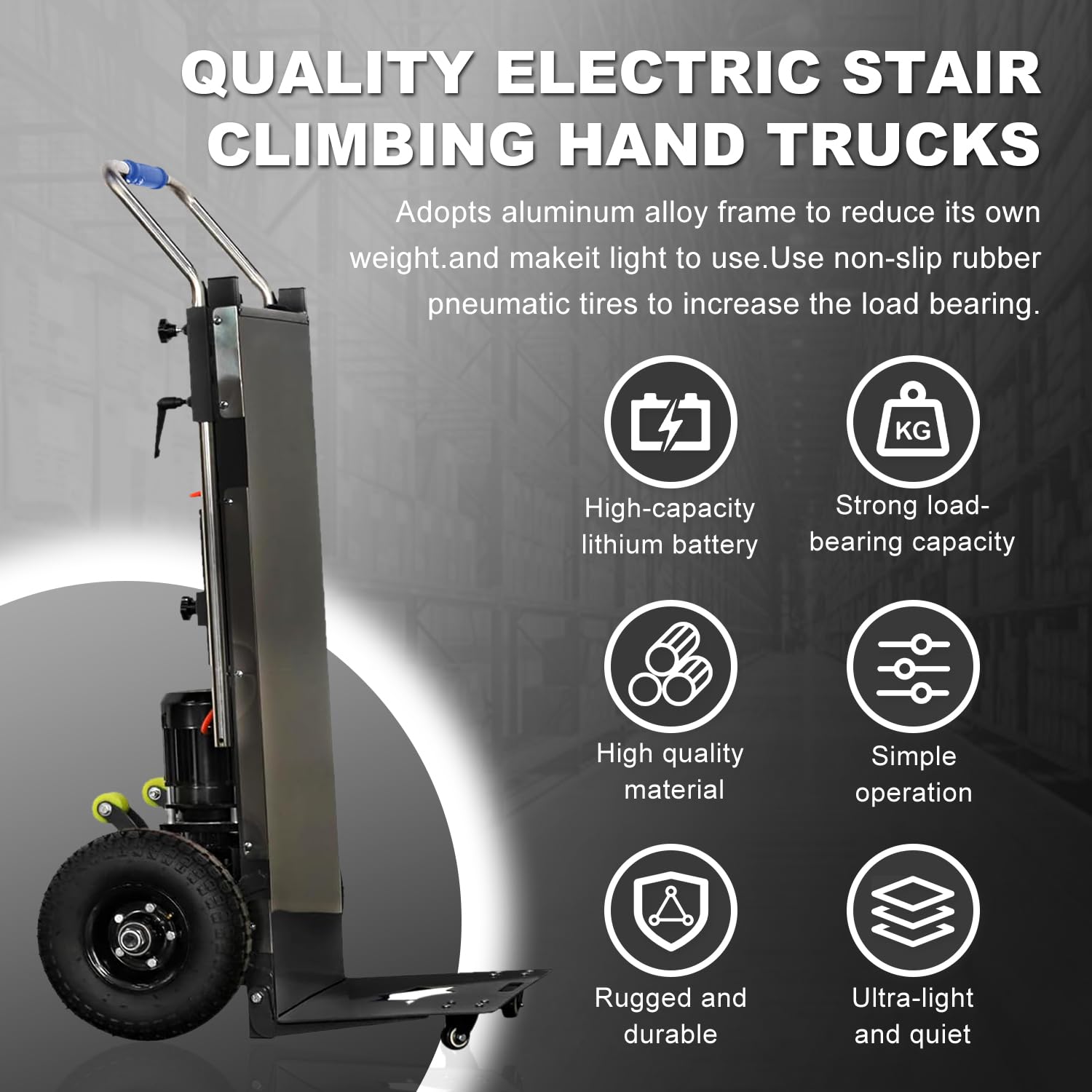 Shuyeon Powered Stair Climber Hand Trucks Easy Up/Down, 10" Solid Wheel Grocery Cart Takes 6000 Steps Stairs Hand Trucks Heavy Duty, for Family Moving Warehouse Logistics Distribution 24Ah