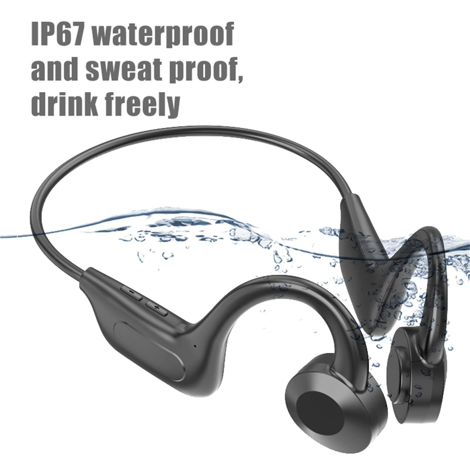 Wireless Bluetooth Headset, Waterproof B-o-n-e Conduction Headphones ireless Open Ear Headphones with Microphone, Sweatproof Running Headphones for Sports G-ym Exercise (Black)