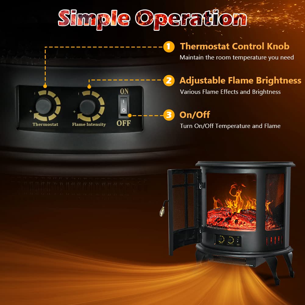 LifePlus Electric Fireplace, 25 Inch Fireplace Heater with Thermostat, Freestanding Fireplace Stove with Real & Adjustable Flame, Overheating Protection, 1500W Space Heater for Home Indoor Use