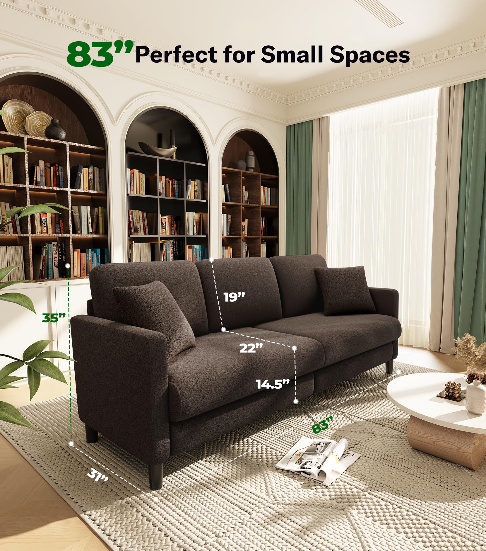 Welzona 83" Sofas for Living Room, Teddy Sofa Couch