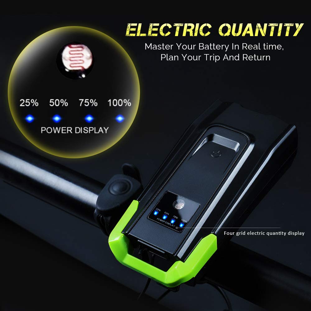 LETOUR LED Bike Light, Rechargeable Super Bright IPX6 Waterproof Bicycle Accessories Horn Speaker 2000mAh 800 Lumens Glare Flashlight