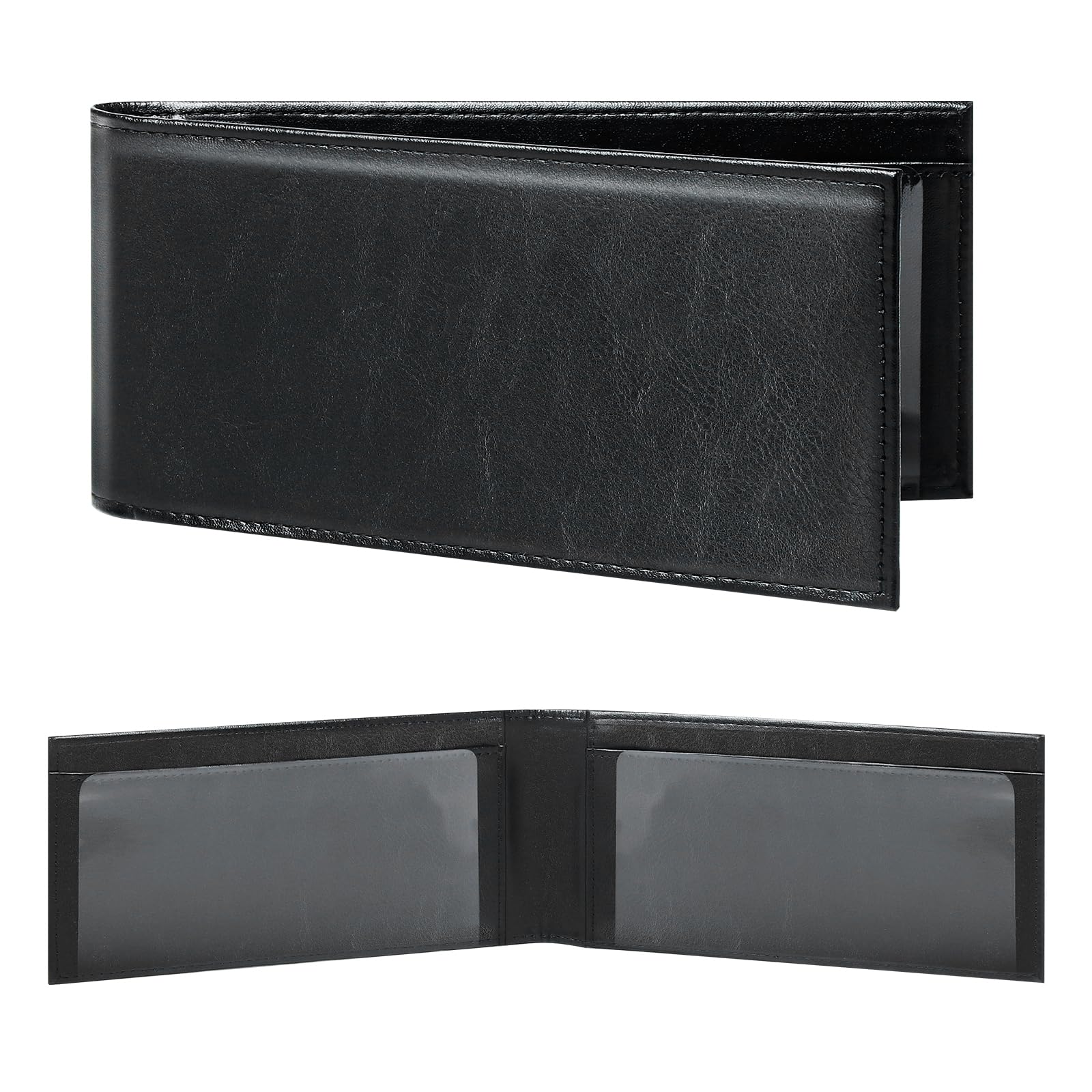 LLi Cufite Leather Checkbook Cover for 2 Checks, Side Tear Top Stub Personal Check, Registers, Receipts, Duplicate Checks, with Card Slots Plastic Insert Flap for Men & Women (Black)
