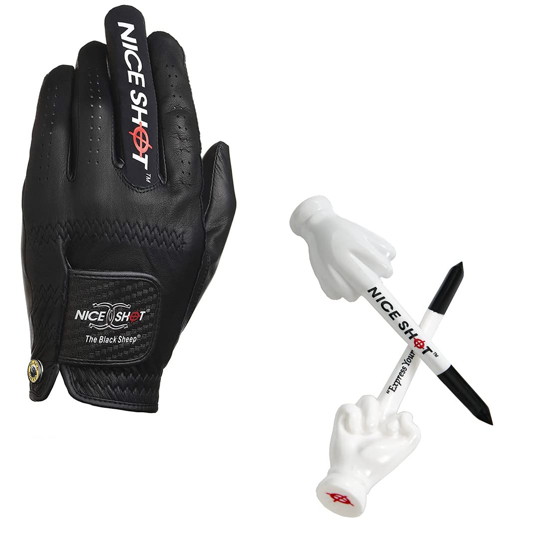 Nice Shot Bundle The Bird Men's Right Hand XLarge Black Cabretta Leather Golf Glove Patented Design Golf Tees - Express Yourself - 3 1/4 Inch Golf Tees - 12 Pack