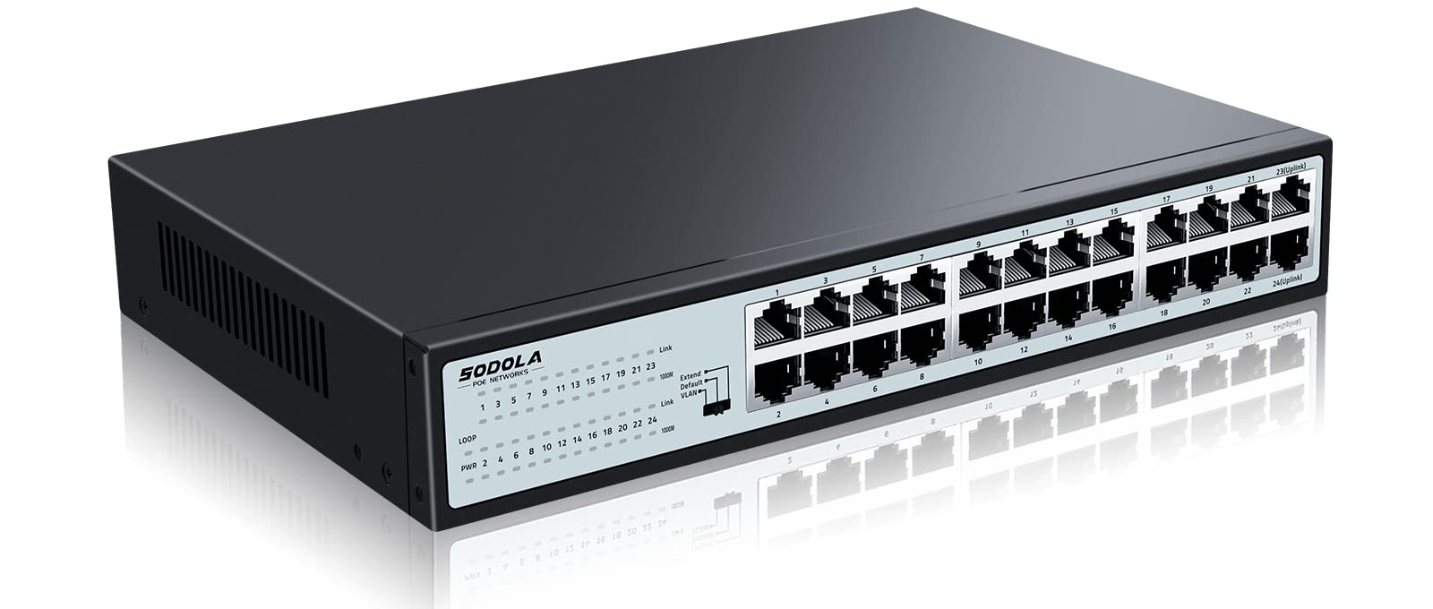 SODOLA 24 Port Gigabit Ethernet Switch | Desktop/ 1U Rackmount | QoS Priority| Plug & Play | Shielded Ports | Metal Housing | Fanless Design|Unmanaged Network Switch