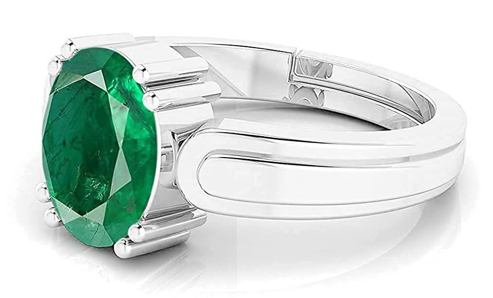 LMDPRAJAPATIS Natural Certified Genuine Unheated Untreated Original Green Emerald 4.25 Carat Panchdattu Ring Silver Plated Ring for Men & Women's