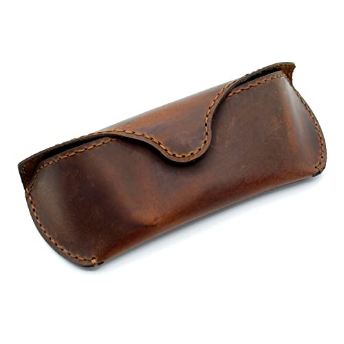 MyMesken- Leather Glasses Case- Premium Quality Eyeglass & Sunglass Case for Men and Women- Handmade, Thick Leather, Stylish Design- Protects Your Glasses- Magnetic Snap Closure- Brown Leather