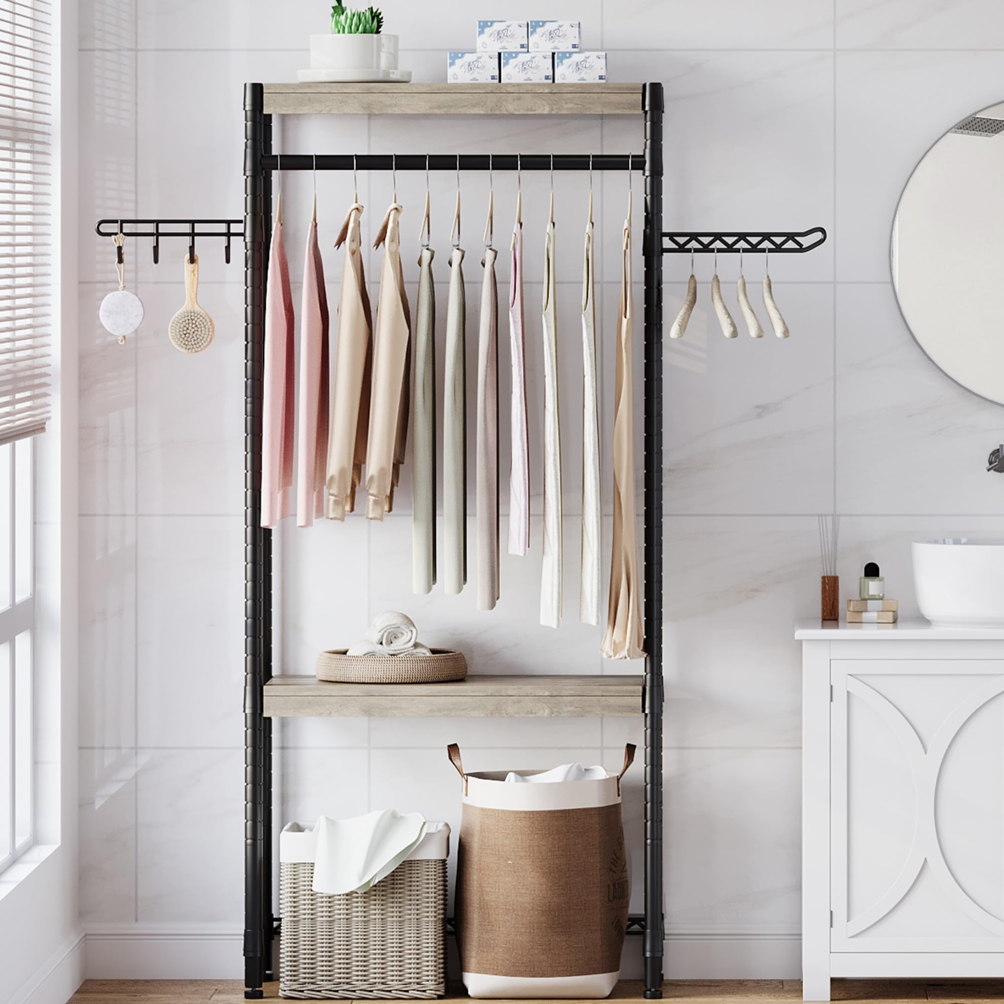 IDEALHOUSE Over The Washer and Dryer Storage Shelf- Laundry Room Organization Space Saving Laundry Drying Clothes Racks Heavy Duty Adjustable Height Bathroom Shelf for Home Decor 31"*12"*74.02"H