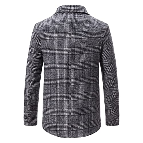 Mens Flannel Shirts Long Sleeve,Men's Casual Plaid Wool Blend Shacket Button Shirt Long Jacket Coat Gray Plaid Jacket