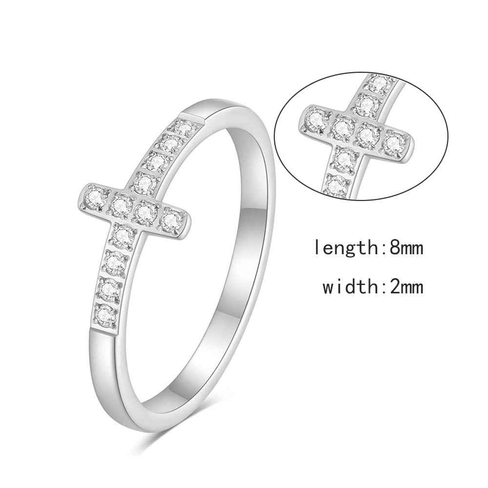 MYNENEY 14K Gold/Silver Plated Wedding Bands for Her Cubic Zirconia Eternity Stackable Engagement Ring for Women Size 4-10 (2MM Cross Silver, 7)