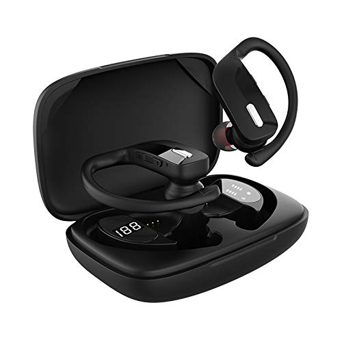 Wireless Earbuds Bluetooth Headphones 48hrs Play Back Sport Earphones with LED Display Over-Ear Buds with Earhooks Built-in Mic Headset, 48H Playtime, Noise Cancelling (Black)