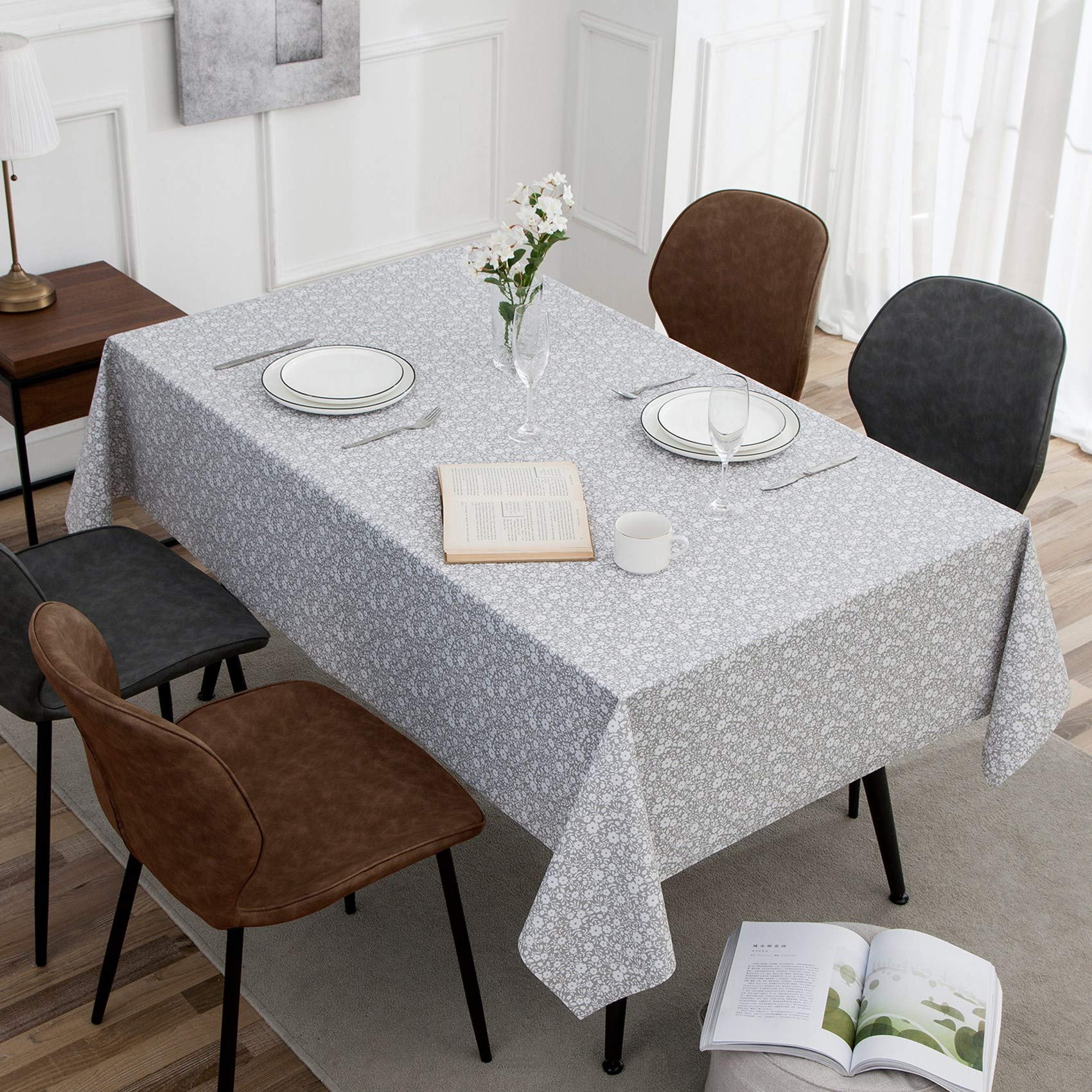 JADD Rectangle Waterproof Vinyl Tablecloth,Heavy Duty Oil Proof Spill Proof Beige Flower PVC Tablecloth, Wipeable Plastic Table Cover for Dinner, Kitchen,Indoor and Outdoor,(Beige Flower,54" x 84")