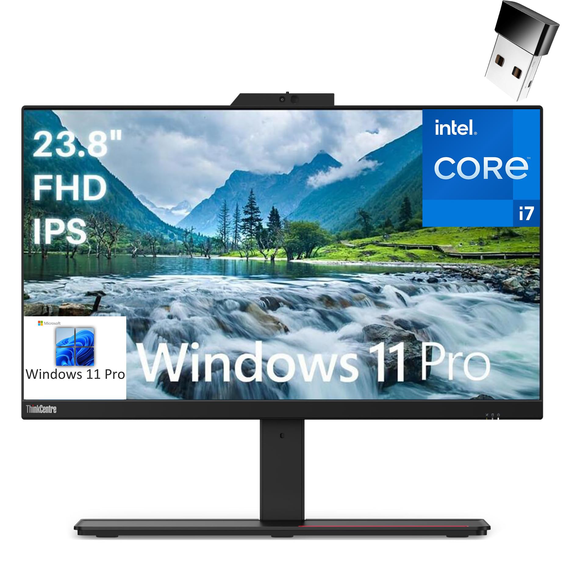 Lenovo ThinkCentre AIO 23.8" FHD Business All-in-One Desktop Computer, Intel Octa-Core i7-10700 up to 4.8GHz, 16GB DDR4 RAM, 512GB PCIe SSD, WiFi Adapter, Ethernet, Windows 11 Pro, BROAG Mouse Pad
