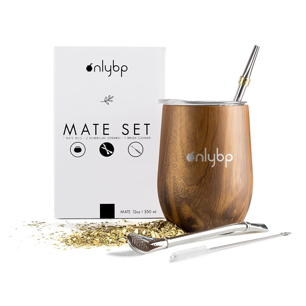 OnlyBP - Argentinian Mate Kit, Includes Yerba Mate Cup, 2 Straws, and Cleaning Brush (Wood)