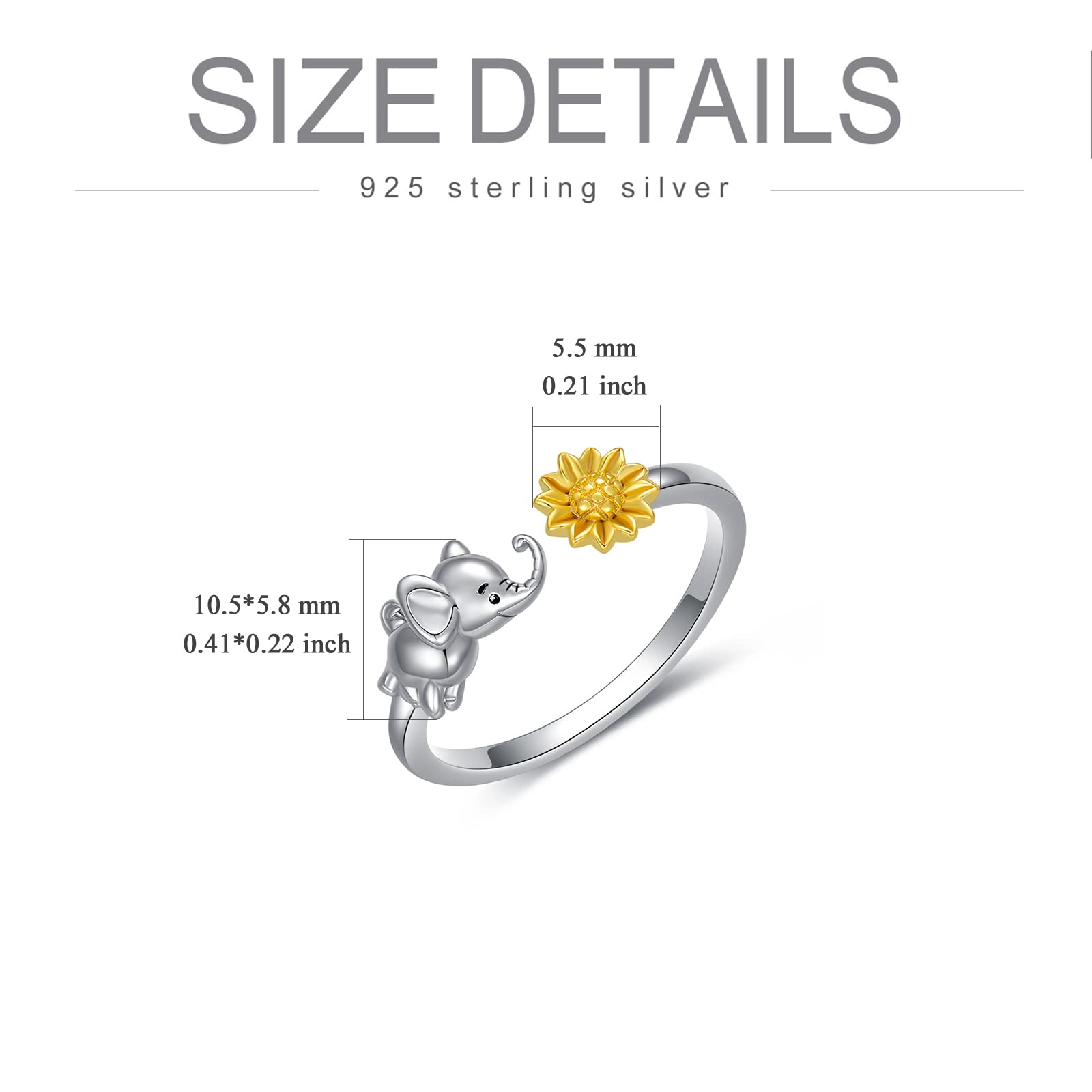 MEIDERBO Elephant Ring 925 Sterling Silver Elephant Sunflower Ring Elephant Jewelry Gifts for Women