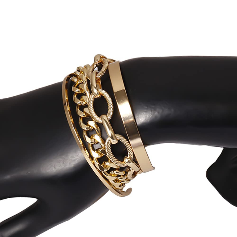 Octwine Boho Stackable Bracelet Set Gold Chunky Layered Link Bracelet Chain Jewelry for Women 4PCS Cute Simple Fashion (Gold)