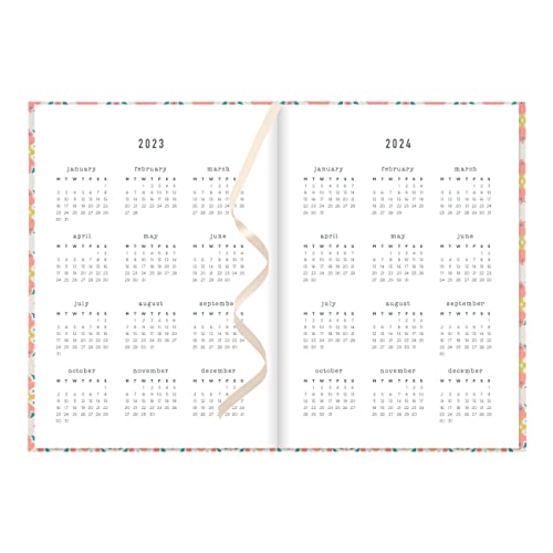 Letts of London Morocco Academic Weekly/Monthly Planner, August 2023 to July 2024, Week-to-View, Sewn Binding, Multilingual, A5 Size, 8.25" x 5.875", Coral (C031812-24)