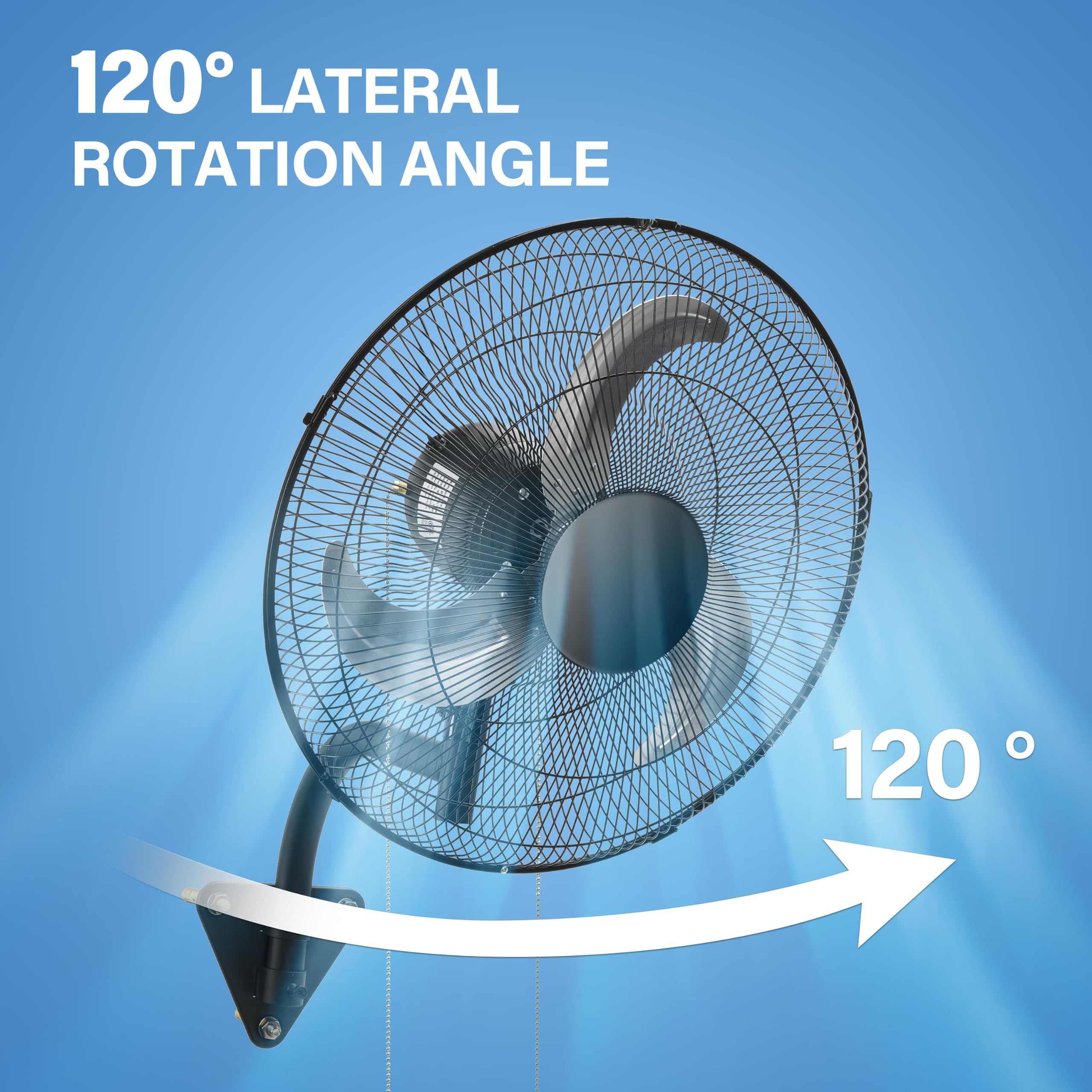 Simple Deluxe Cool Breeze 18-Inch Wall Mount Fan with 3 Speed Settings, 120-Degree Oscillation, Quiet and Effective Cooling for Home, Garage, or Workshop,Black
