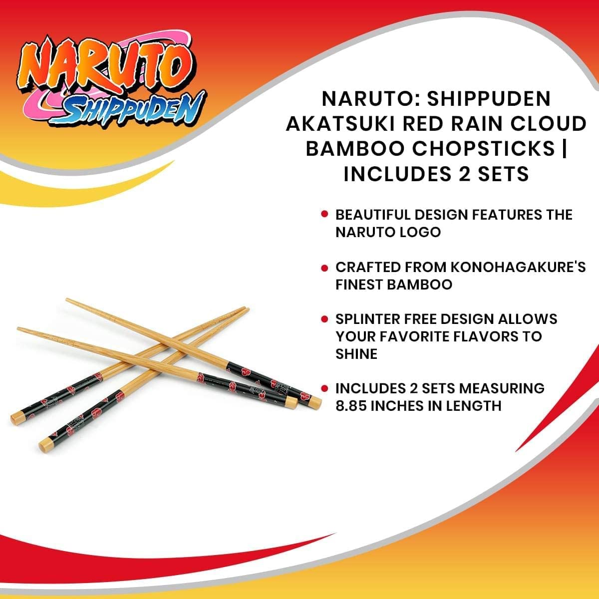 Naruto Shippuden Akatsuki Wooden chopsticks | Naruto Chopstick Set Of 2 | Anime Stuff | Kitchen Deco | Anime Wood Chopsticks | Official Licensed By Just Funky