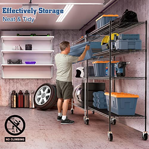 Leteuke Wire Shelving Unit with Wheels, NSF Certified 4 Tier Adjustable Storage Shelves 48"×18"×72", 2400LBS Heavy Duty Shelving Commercial Grade Metal Storage Utility Rack for Kitchen Garage, Black