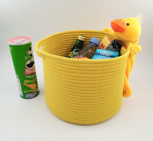 Letatitube COTTON ROPE STORAGE BASKET WITH MINI BAG YELLOW TOY BASKET ROOM ORGANIZER (DOG)