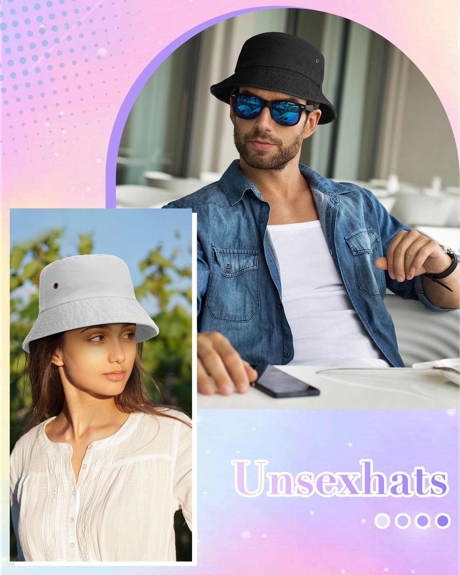 ramede 18 Pcs Bucket Hat Bulk Solid Color Hats Unisex Summer Beach Fishmen Cotton Packable Outdoor Bucket Cap for Women Men(Vivid Colors)