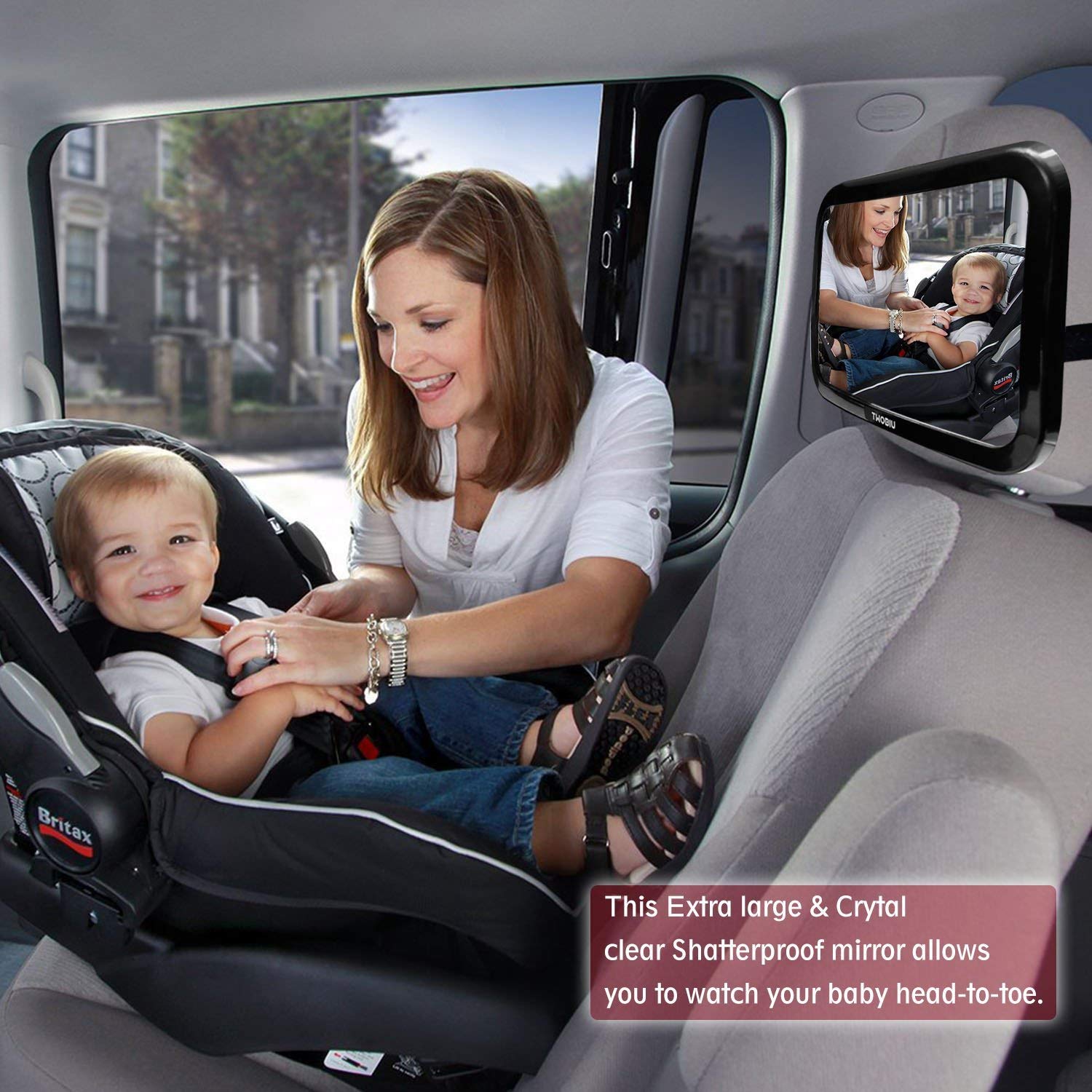 Ideapro Baby Car Mirror for Headrest, Backseat Rear View Facing with Wide Convex Shatterproof Glass and Fully Assembled Back Seat, Wide View Adjustable Acrylic 360° for Infant Safety