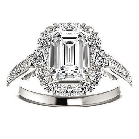 Mois 2 CT Emerald Cut Colorless Moissanite Engagement Ring Wedding/Bridal Ring, Diamond Ring, Anniversary Solitaire Halo Accented Promise Vintage Antique Gold Silver Rings Perfact for Gift (4)