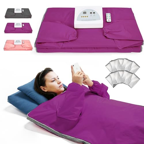 Surnuo Sauna Blanket for Detox - Far Infrared (FIR) Body Shaper Blanket Professional Therapy Sweat Sauna Body Heating with Sleeves Remote Controller for Health Benefits Purple