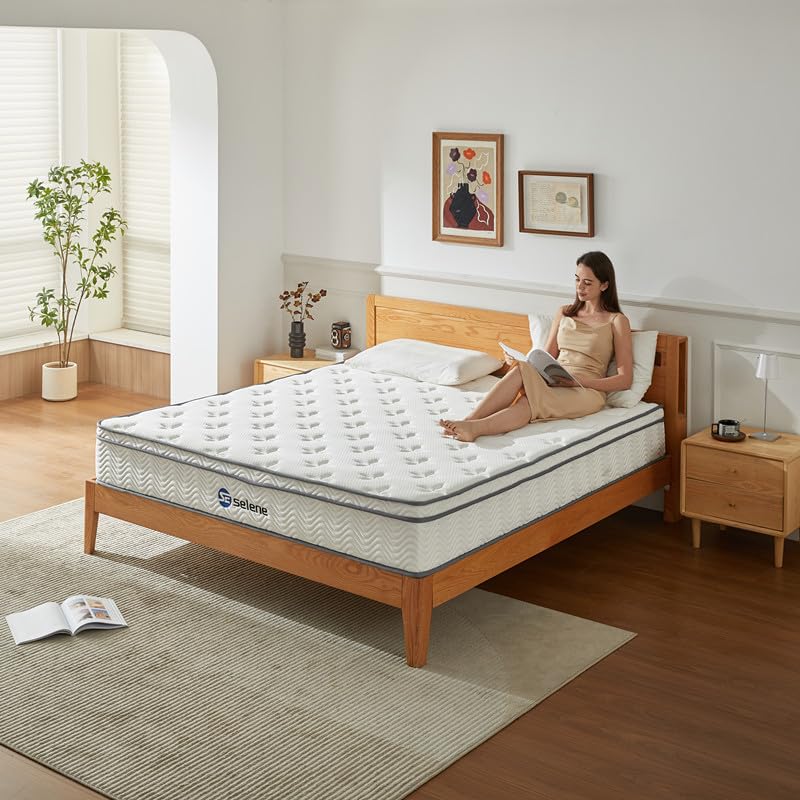 Selene Bedding King Size Mattress, 10 Inch King Mattress with Pocket Spring and Memory Foam for Pressure Relief, Motion Isolation, Edge Support, Medium Firm Mattress in a Box, CertiPUR-US, White