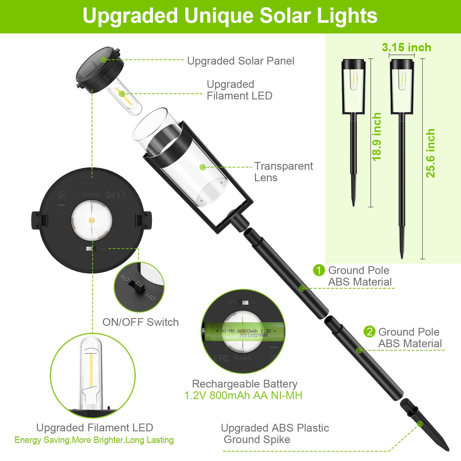 LETMY Solar Pathway Lights Outdoor, Upgraded 8 Pack Solar Lights for Outside, IP65 Waterproof Auto On/Off Solar Landscape Path Lights Outdoor Solar Lights for Yard Garden Lawn Walkway