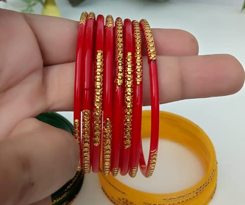 Laal Amrood Glass Bangles For Women & Girls Indian Jewelry Multi Color Chudi Set (24 Bangles)